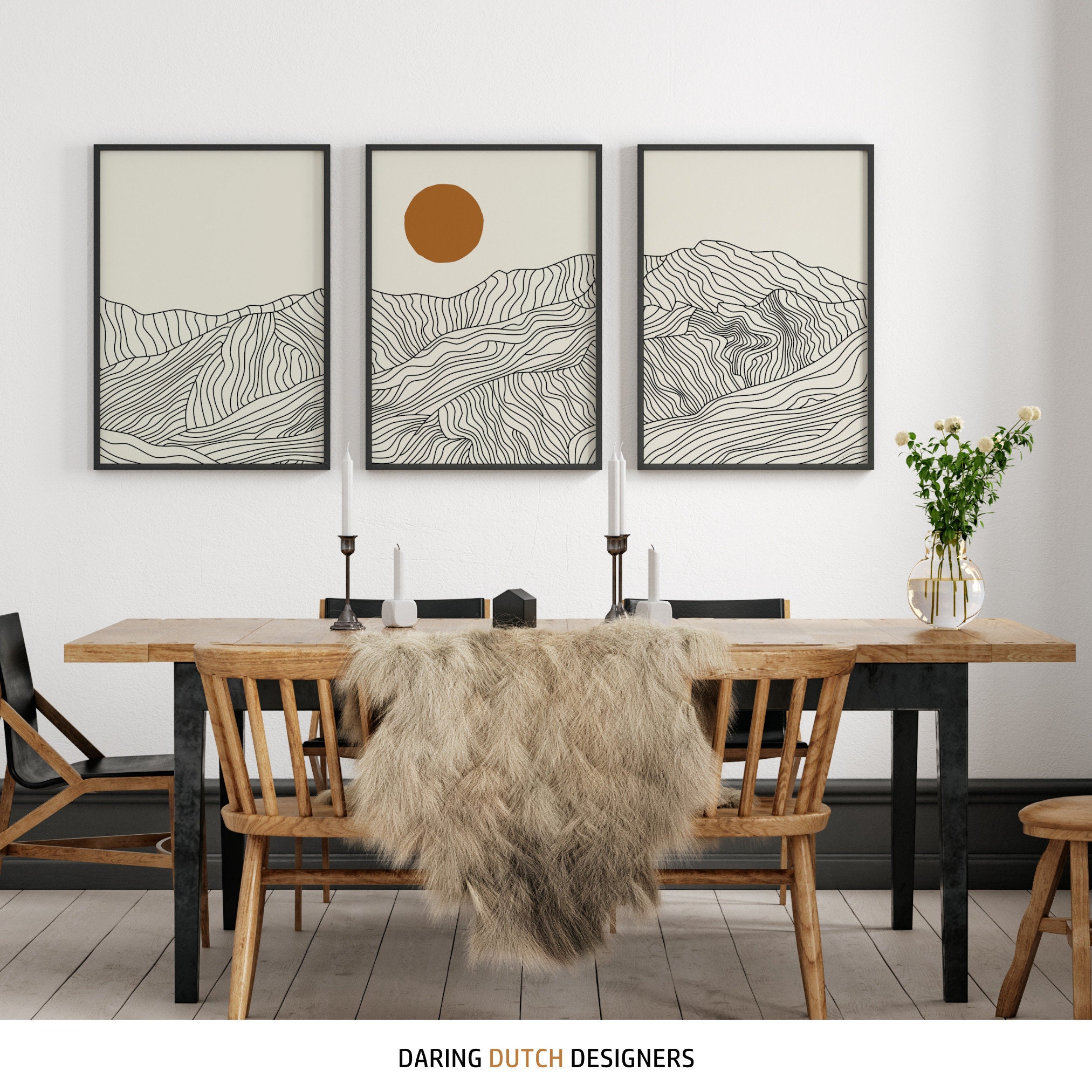 Japanese Alps | Japandi Sun Set of 3 Prints | Abstract Line Art | Line ...