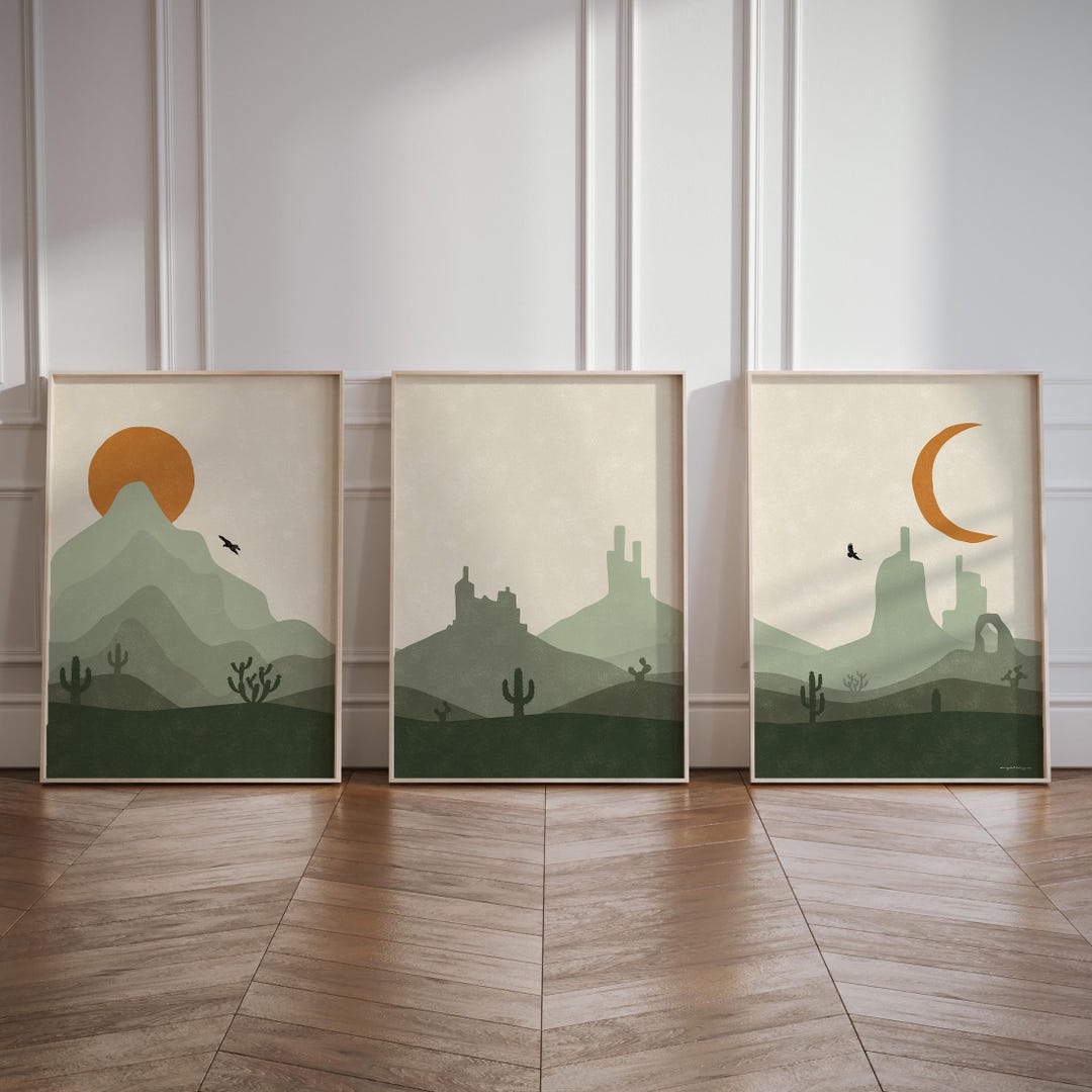 Desert Dreams 3-piece Poster Set | Sage Green Western Desert Decor ...