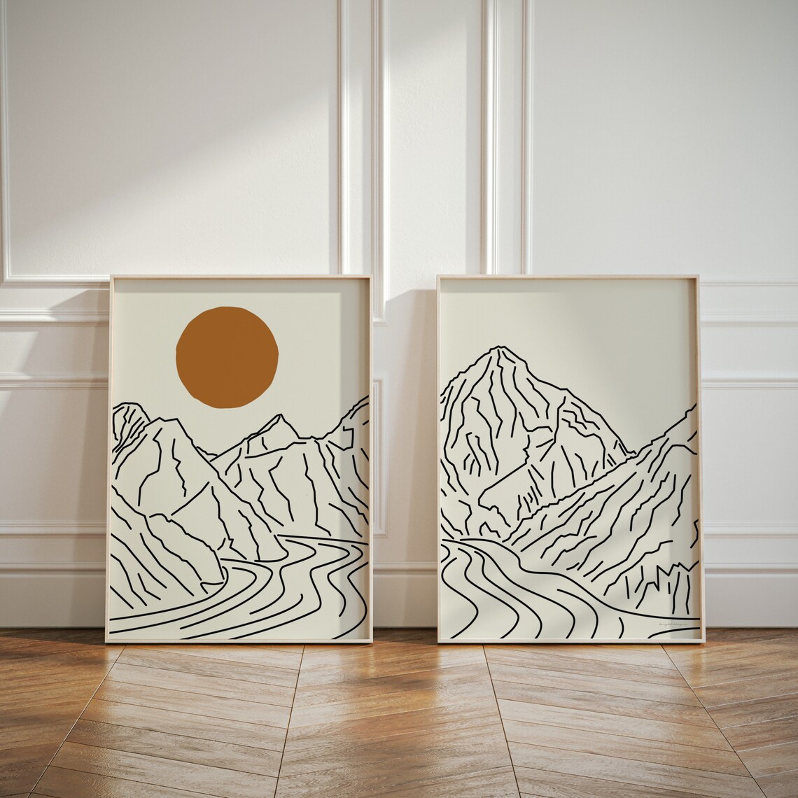 Beige K2 Mountain Art Set - 2 Piece Wall Art | Neutral Line Art Prints ...