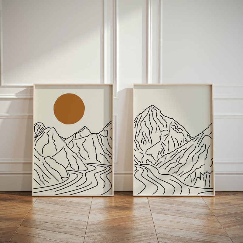 Boho Mountain Wall Art - Etsy