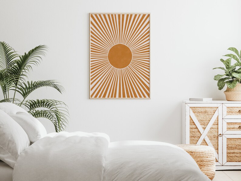 Orange Boho Sun Art Print Printable Wall Art Boho Home - Etsy