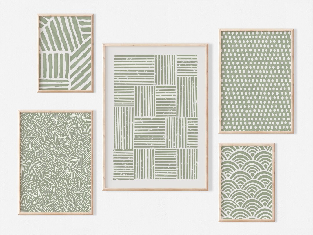 Mid Century Modern Wall Art Set Set of 5 Prints Sage Green - Etsy