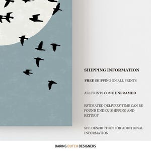 Japandi Triptych Wall Art Flock of Birds Full Moon, 3-piece Minimalist ...