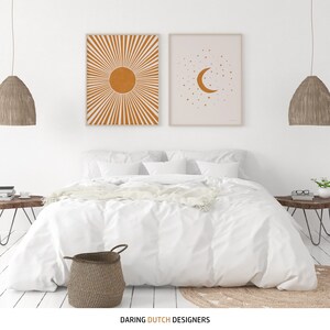 Sun and Moon Print Set of 2 | Mid Century Boho Print Set | Orange Sun ...