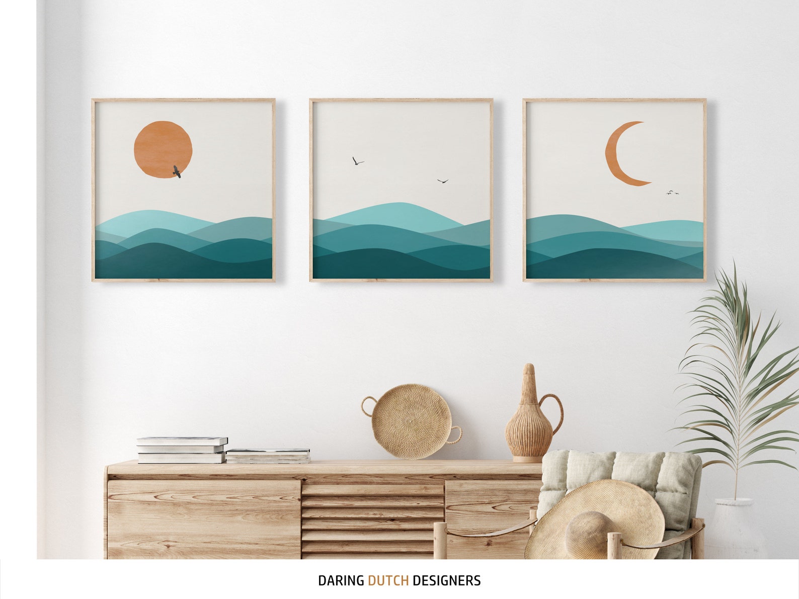 Turquoise Art to Print Landscape Set of 3 Prints With Sun - Etsy