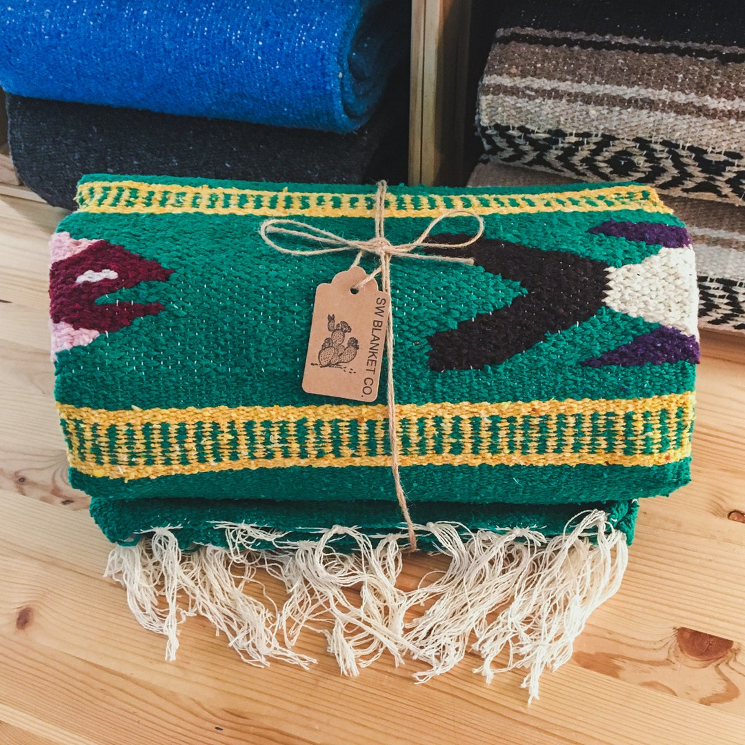 Green Fish Design Handwoven Mexican Blanket - Etsy