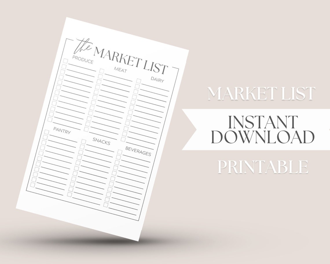 MARKET LIST | Printable | PDF | Instant Download | Organized Shopping ...