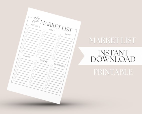 MARKET LIST Printable PDF Instant Download Organized - Etsy