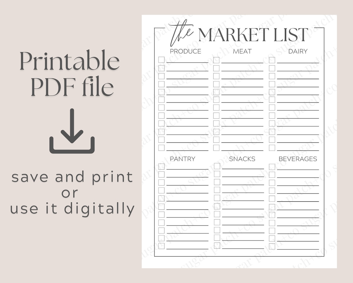 MARKET LIST | Printable | PDF | Instant Download | Organized Shopping ...