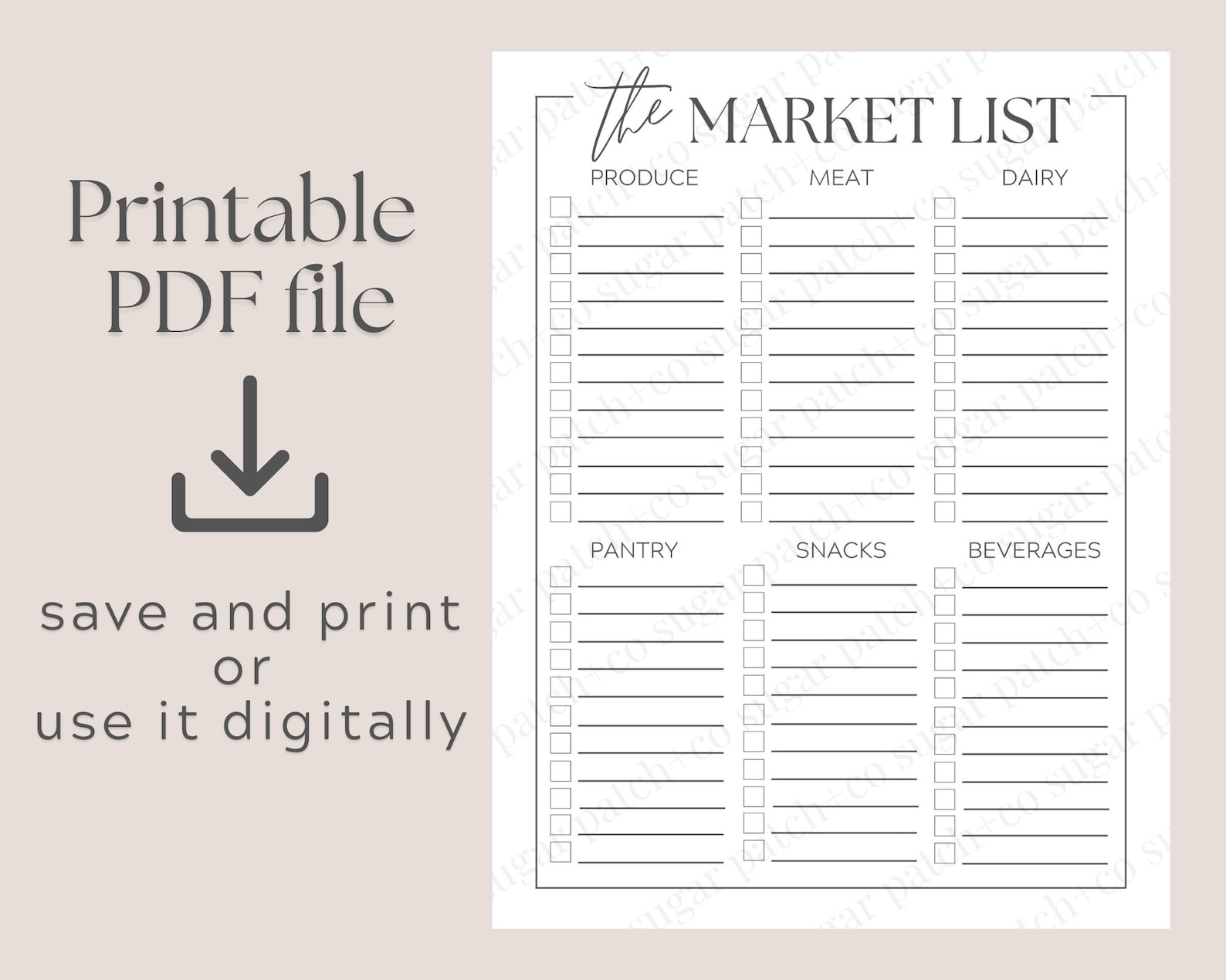 MARKET LIST | Printable | PDF | Instant Download | Organized Shopping ...