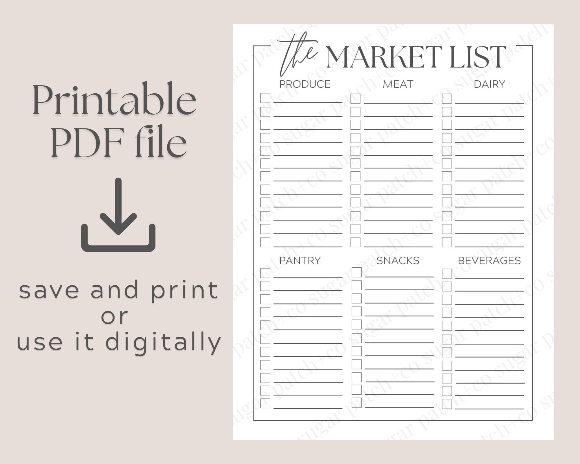 MARKET LIST | Printable | PDF | Instant Download | Organized Shopping ...