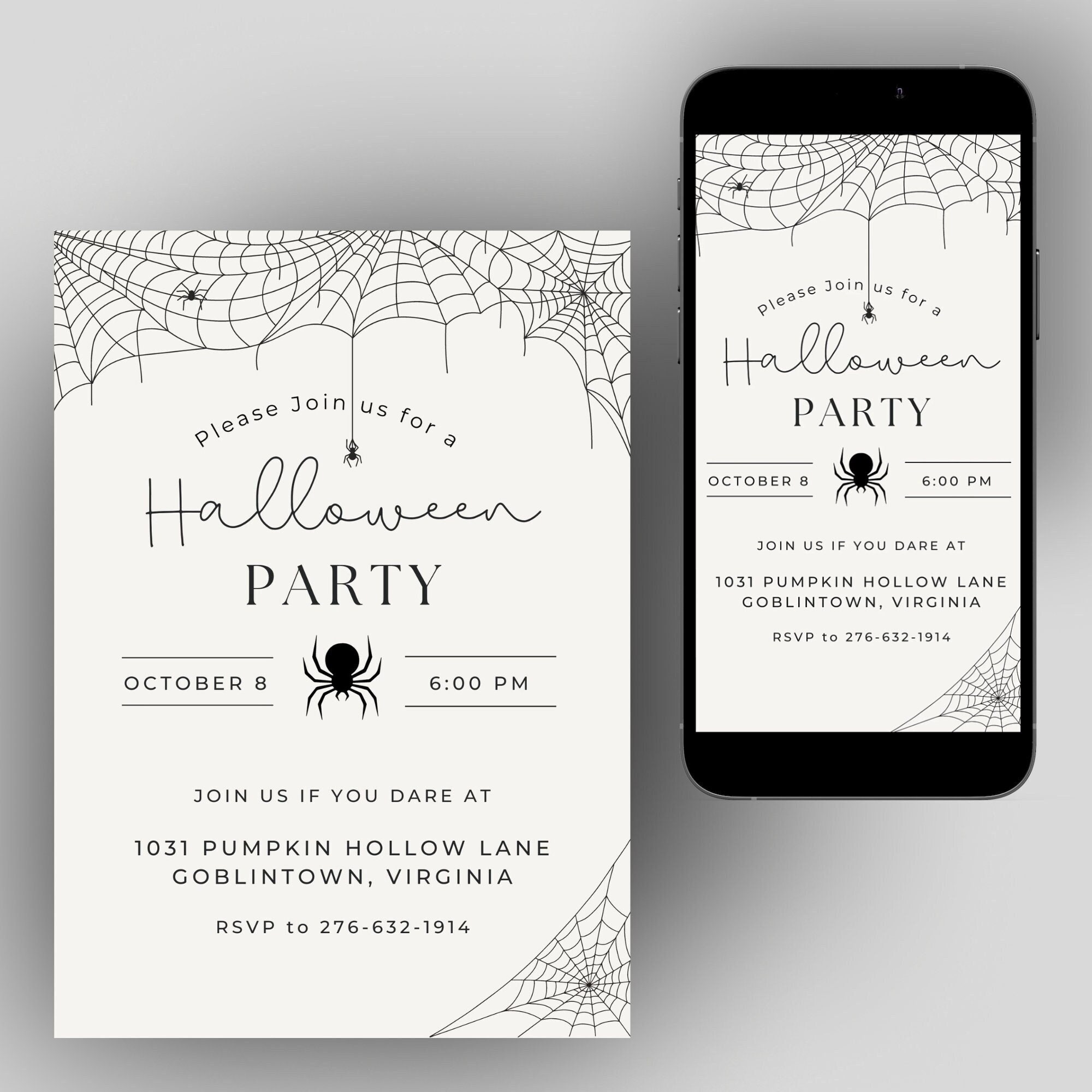 Halloween Party Invitation | Spider Web Costume Party | Editable ...