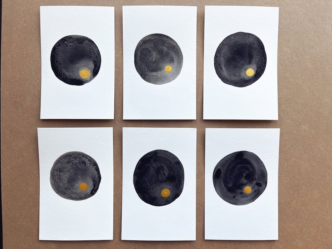 Set of 6 Cards: Lunar Form, Oak Gall Ink and Gold - Etsy