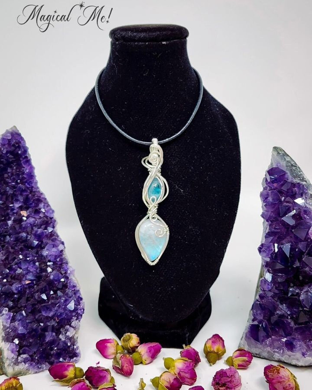 Gorgeous Blue Rainbow Moonstone and Teal Kyanite Wire Wrapped in ...