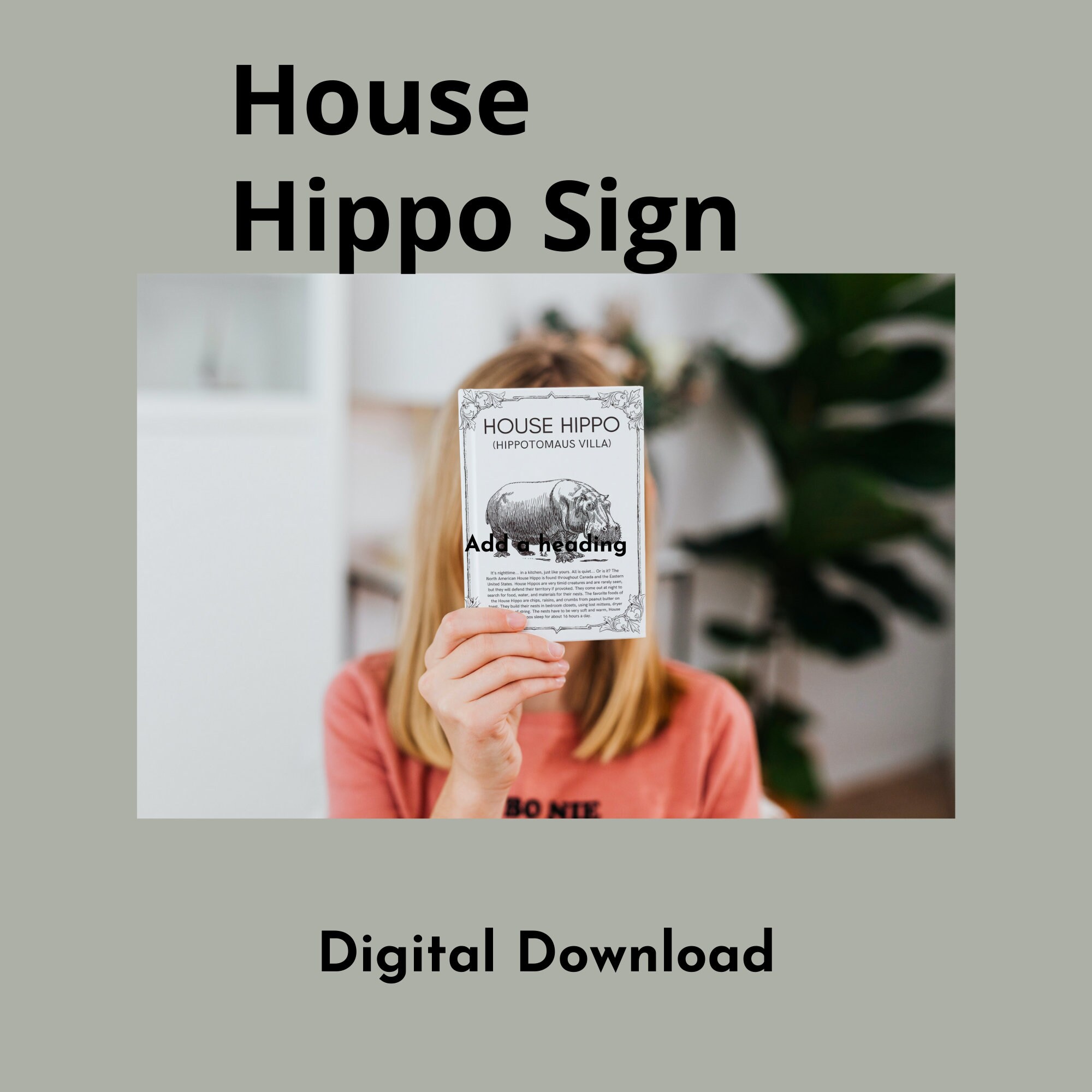 House Hippo Sign, House Hippo Housewarming Gift, Card Only, Digital ...