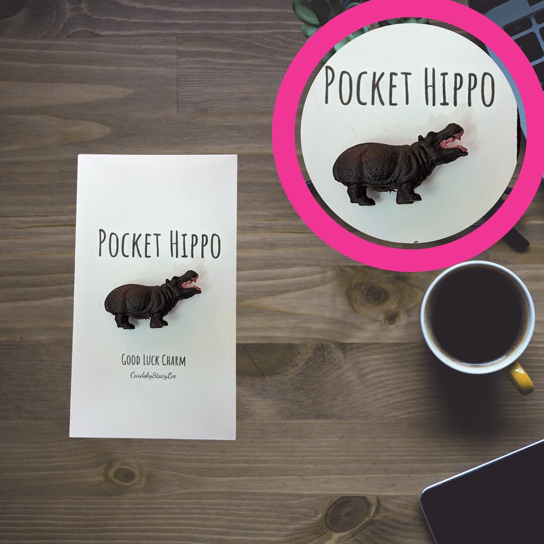 Cute and Whimsical Pocket Hippo Card With Poem - Good Luck Charm, Mini ...