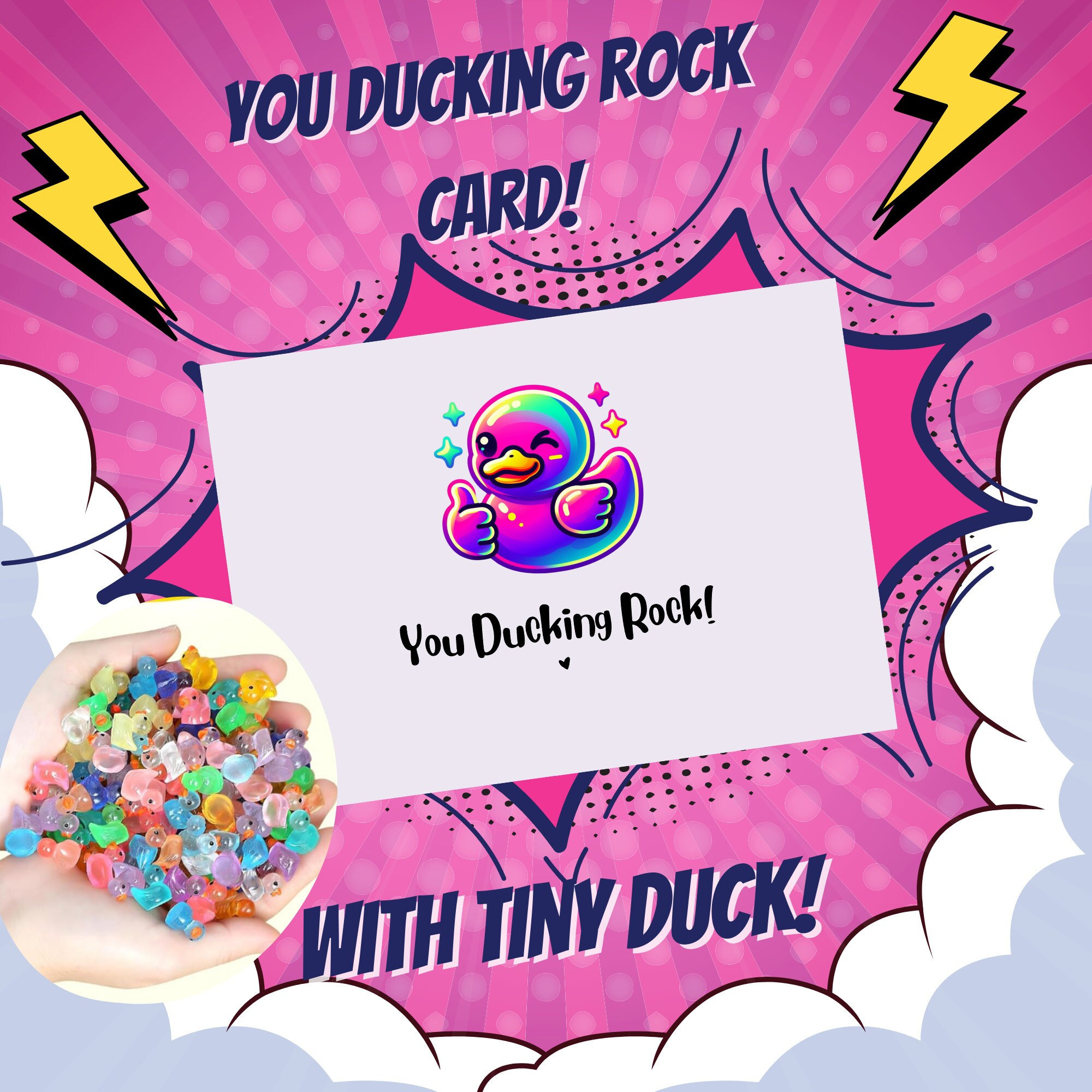 You Ducking Rock! - Colorful Rubber Duck Card With Tiny Glowing Duck ...
