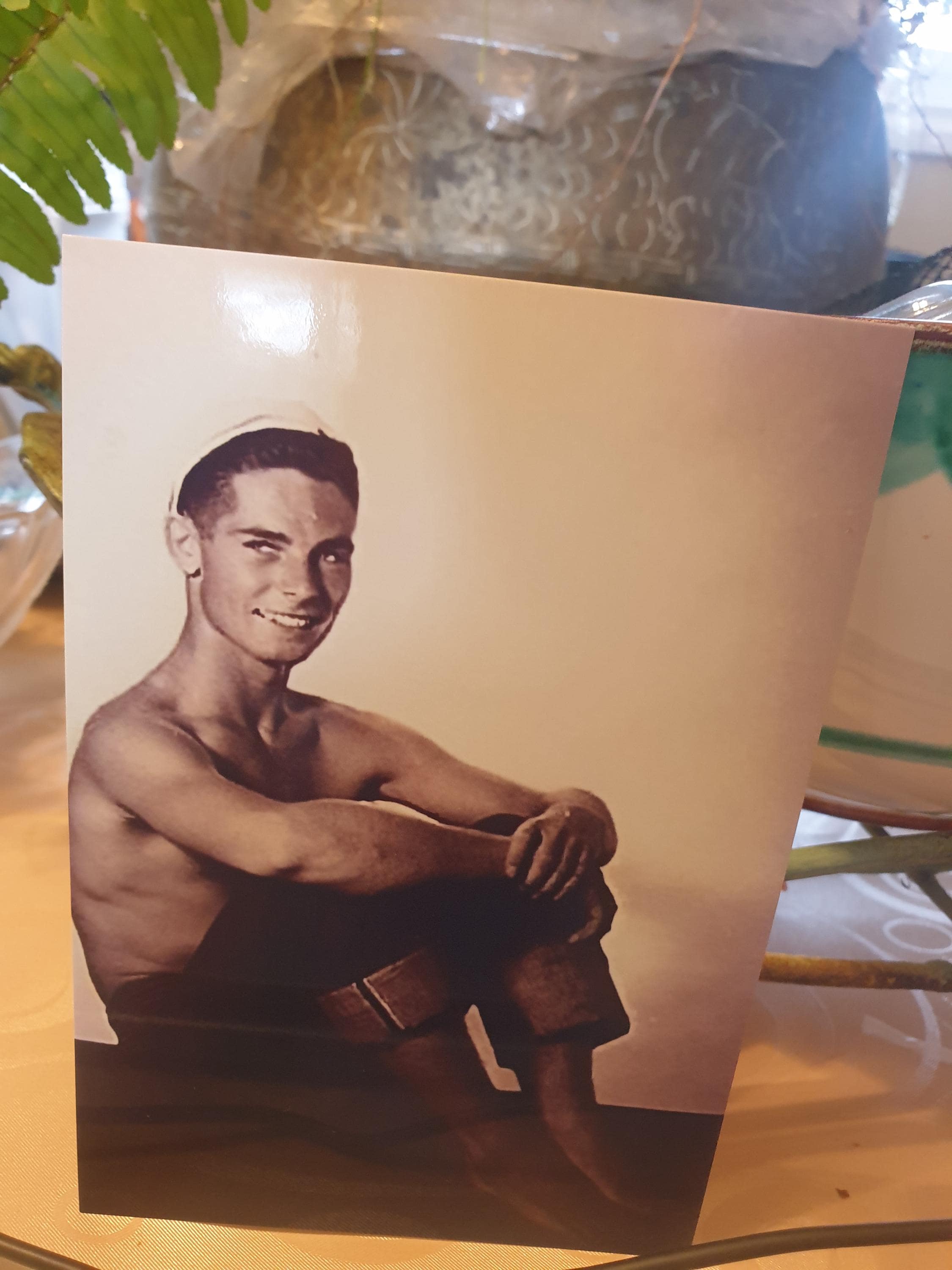 C1950s Snapshot Bodybuilder Shirtless Blond Strong Sailor Male Blue ...