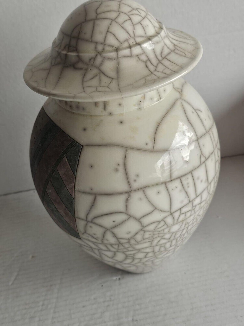 Vintage Canadian Art Studio Pottery Peter Powning Crackle Raku Vase ...