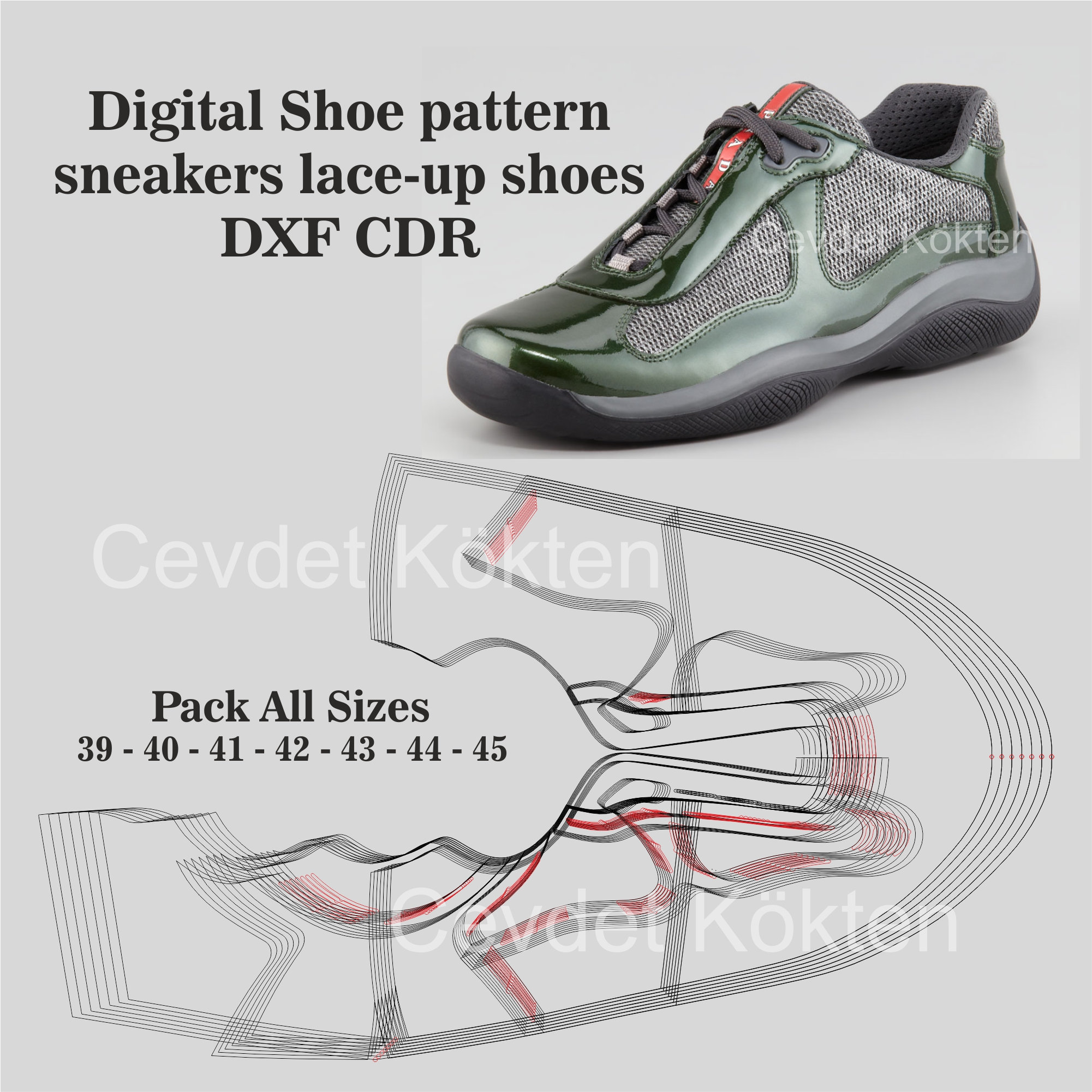Digital Shoe Pattern Sneakers Lace-up Shoes DXF-CDR - Etsy UK