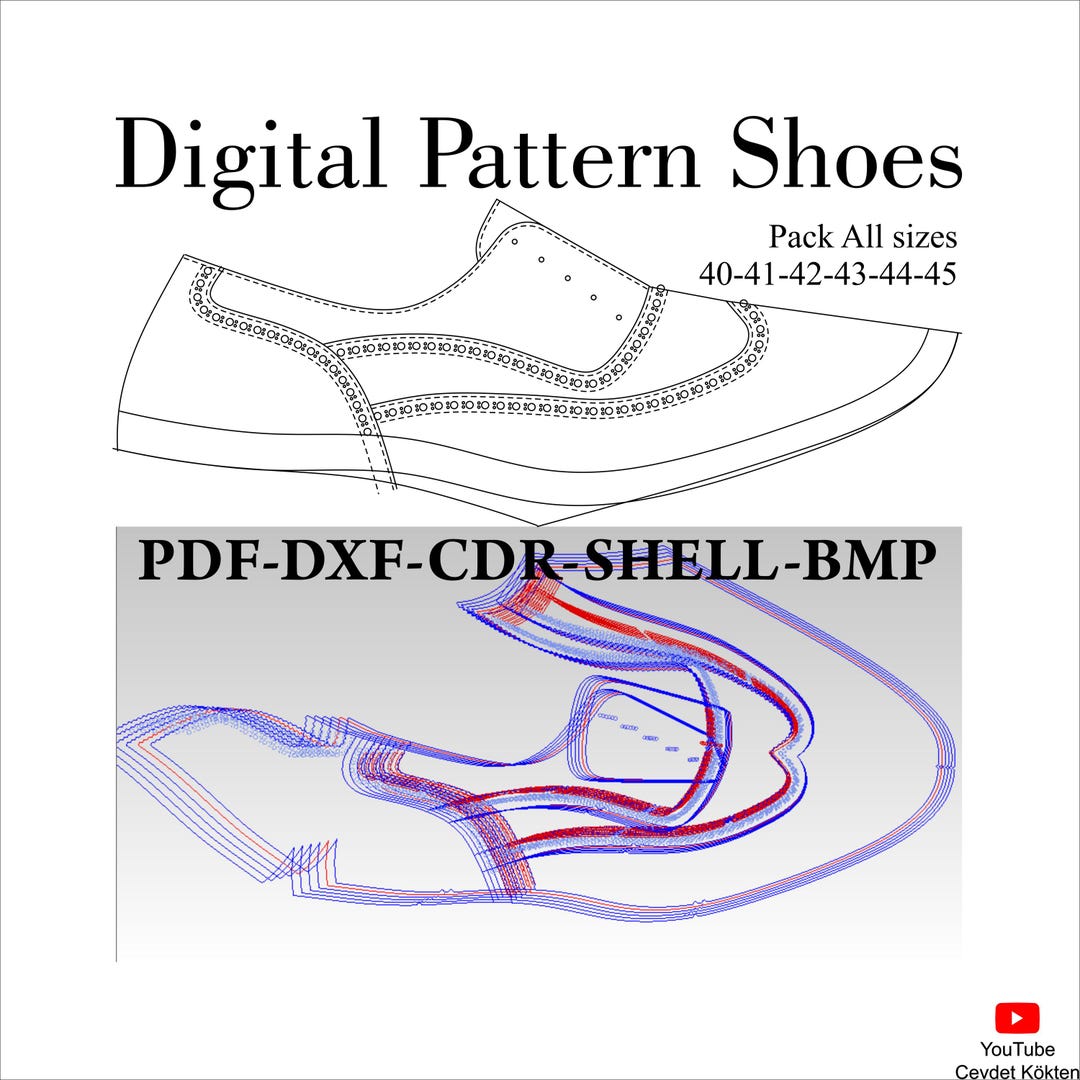 Digital Pattern Shoe Making PDF DXF CDR She Oxford Men Shoes Brogues ...