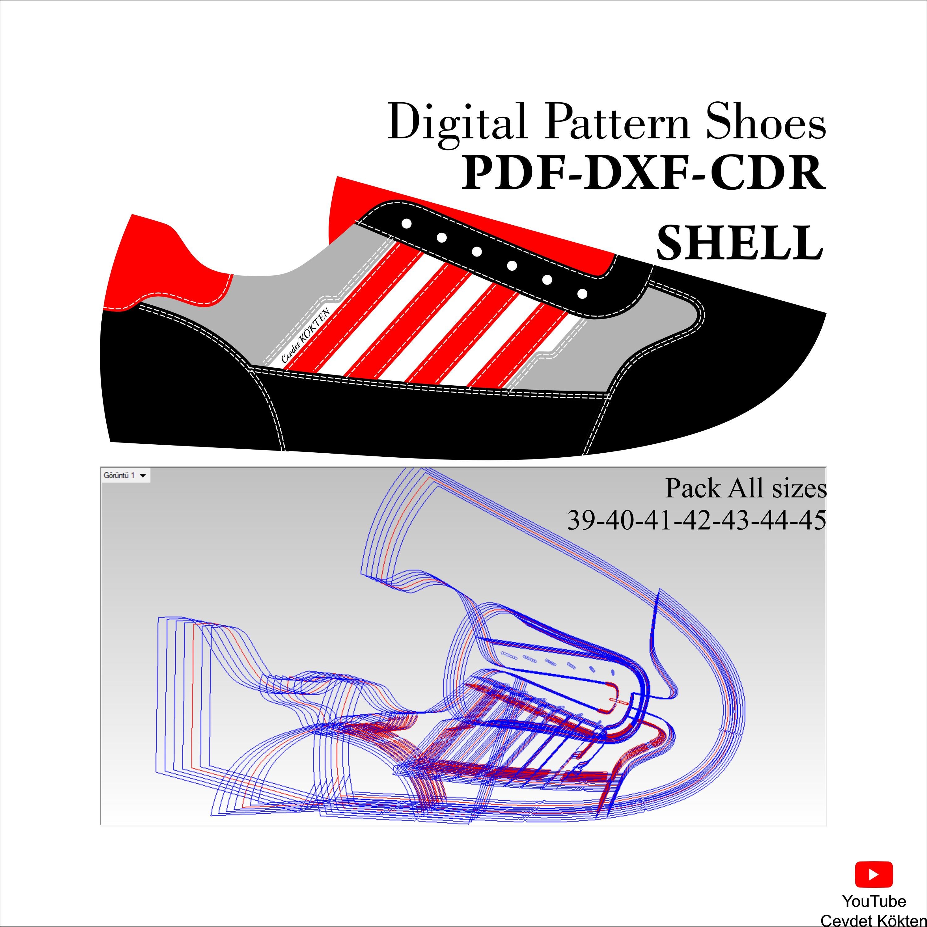 Digital Shoe Pattern Sneakers Lace-up Shoes Dxf-cdr-pdf-shell All Sizes ...
