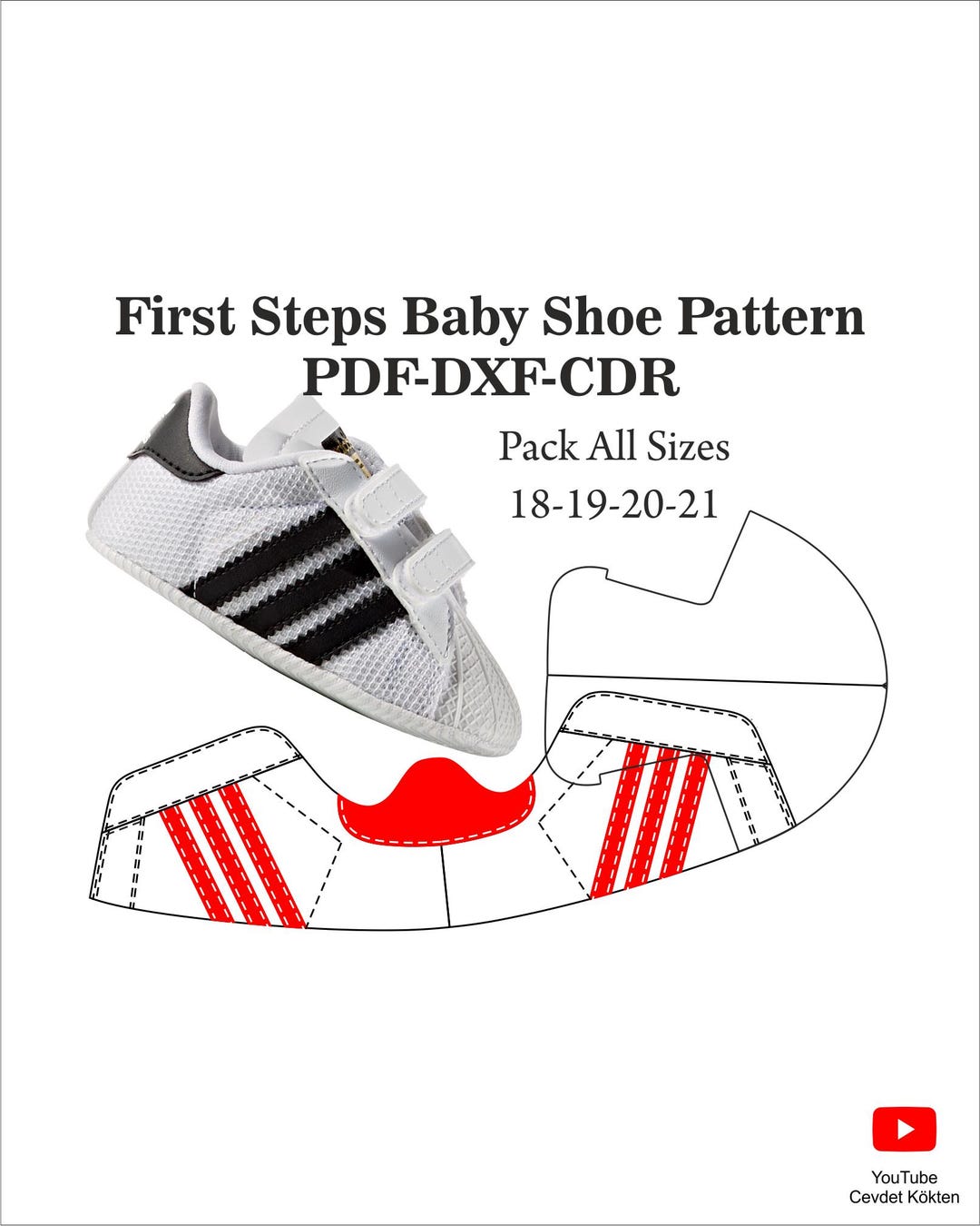 First Step Baby Shoe Pattern DXF-CDR-PDF All Sizes 18-21 - Etsy