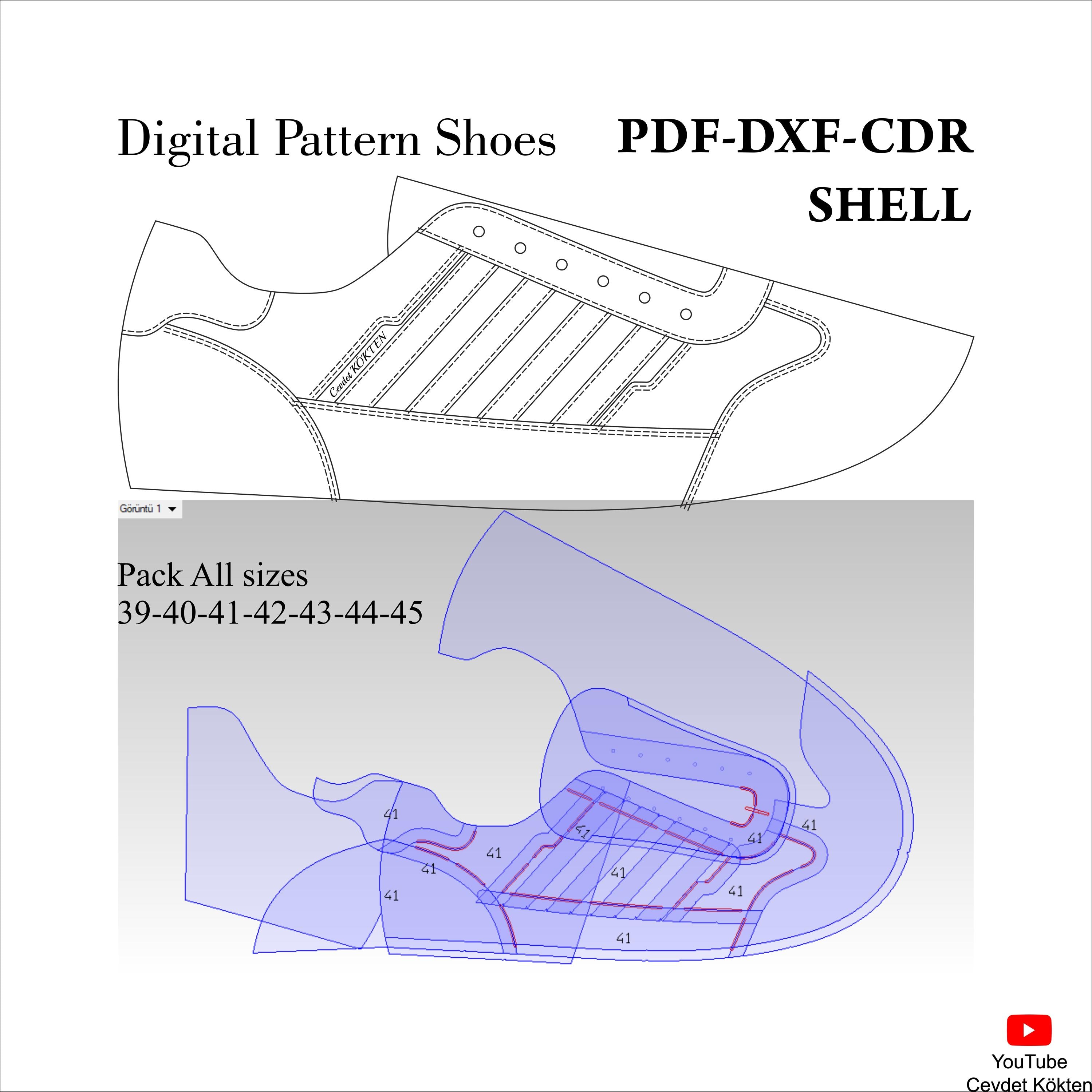Digital Shoe Pattern Sneakers Lace-up Shoes Dxf-cdr-pdf-shell All Sizes ...