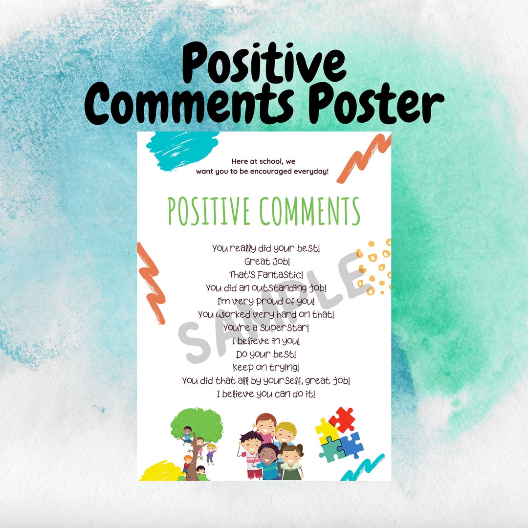 Positive Comments Encouragement Reference Poster Full Page - Etsy