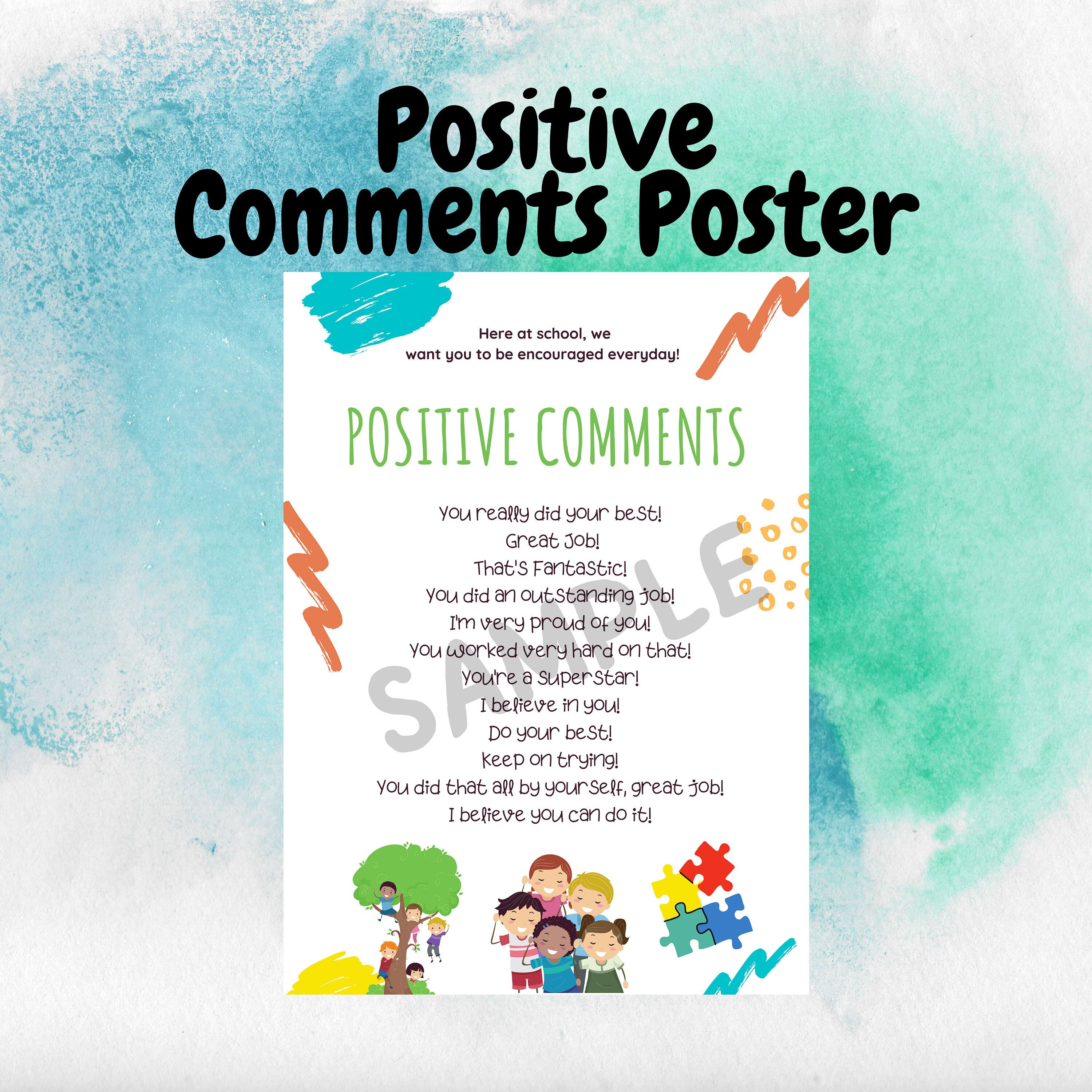 Positive Comments Encouragement Reference Poster Full Page - Etsy