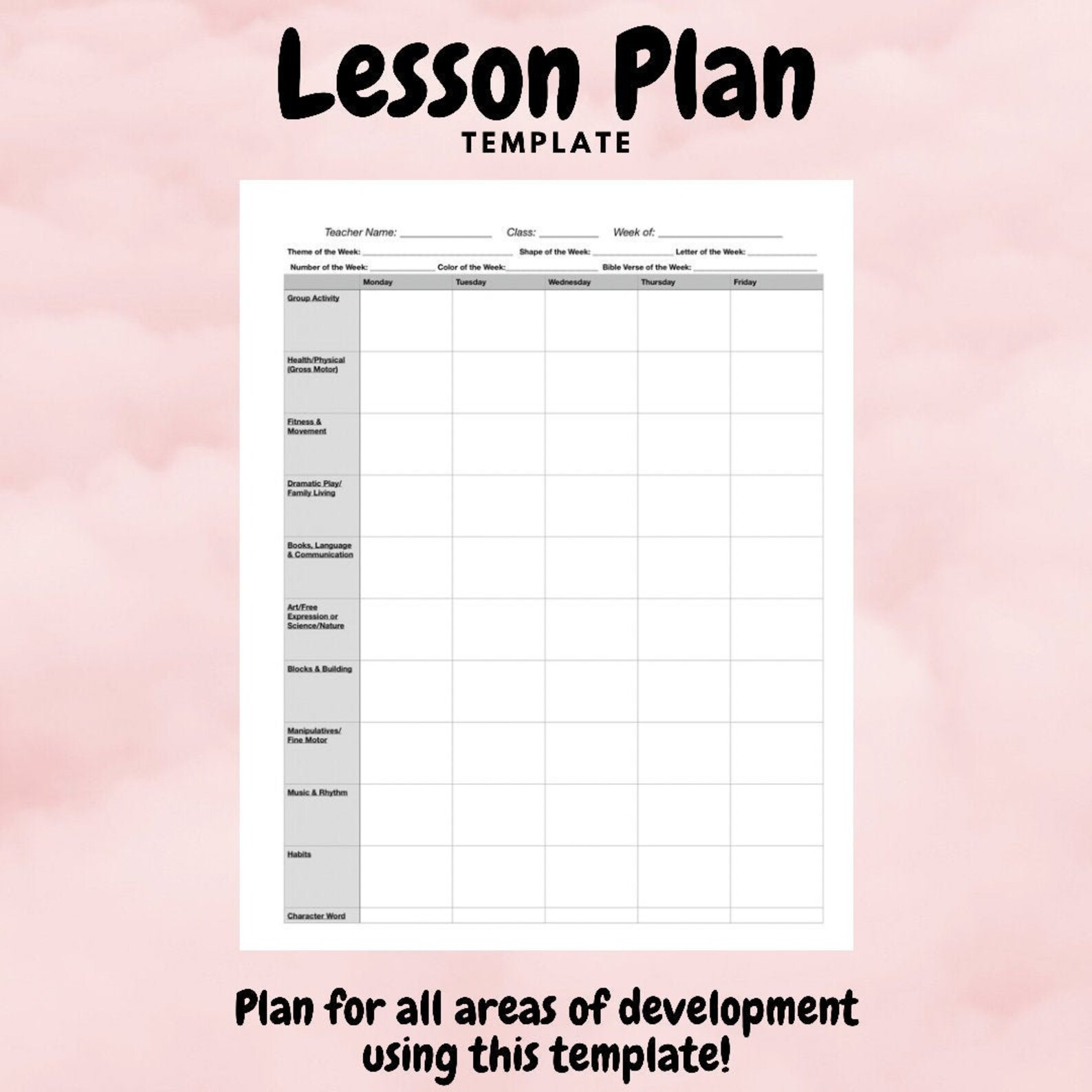 Full Page Early Childhood Lesson Plan Template - Etsy