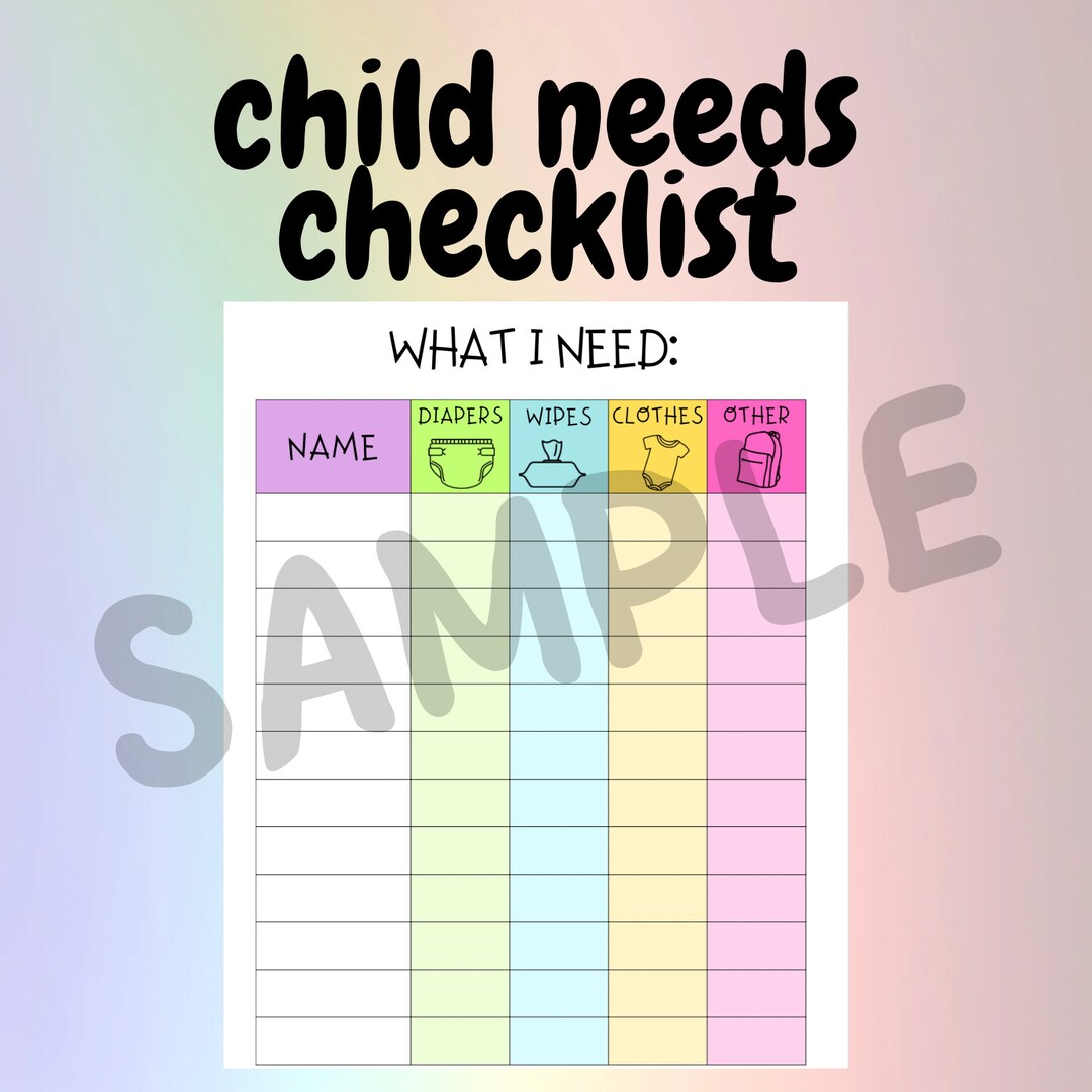 Child Needs Checklist - Etsy