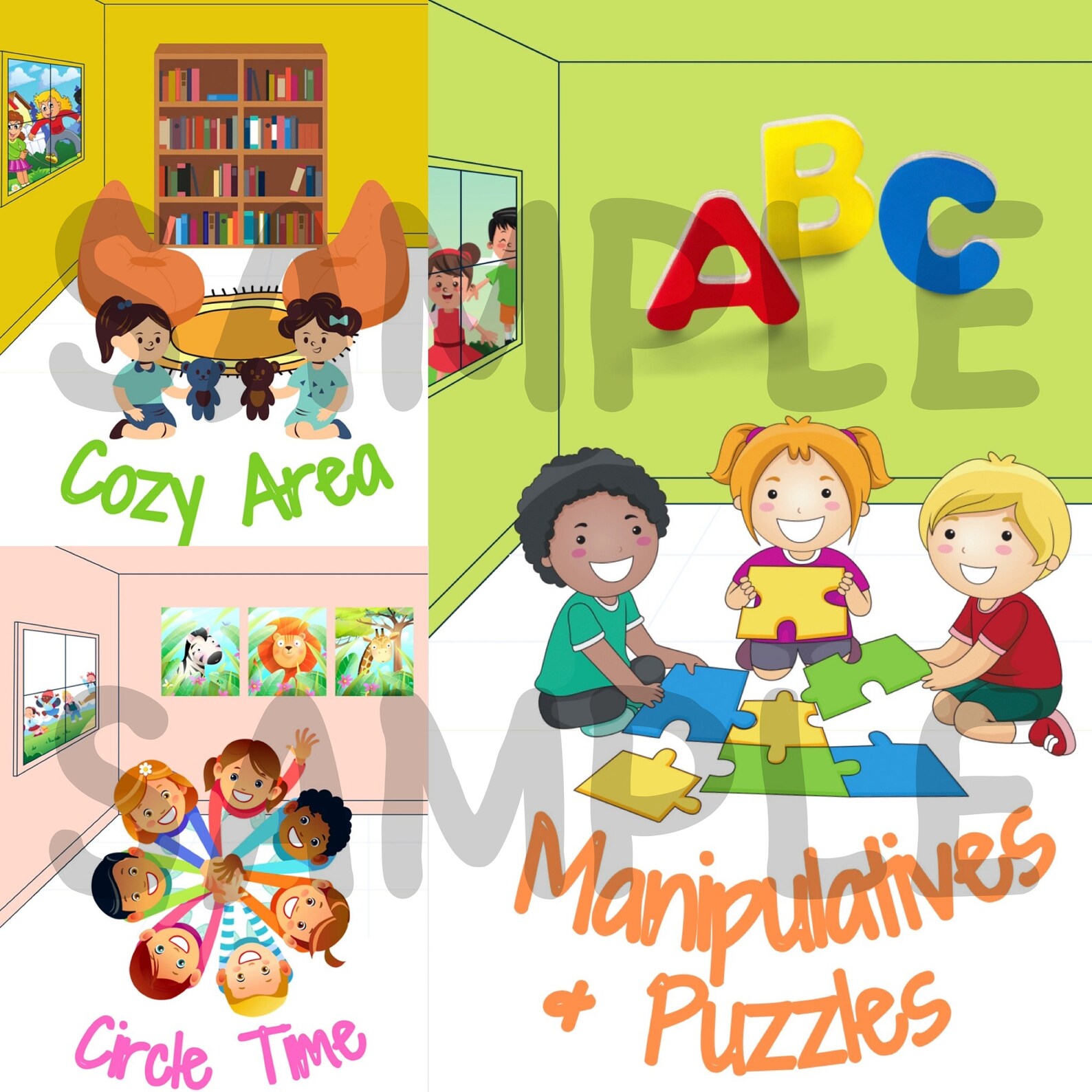 Center Signs Full Page (cozy Area, Manipulatives & Puzzles, Circle Time ...