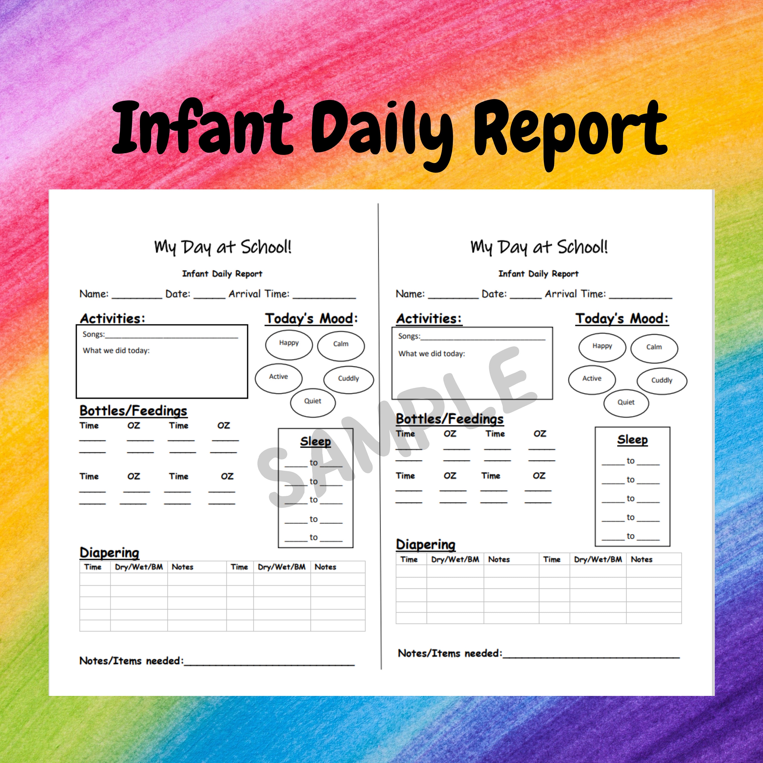 Childcare Daily Reports for Infants - Etsy