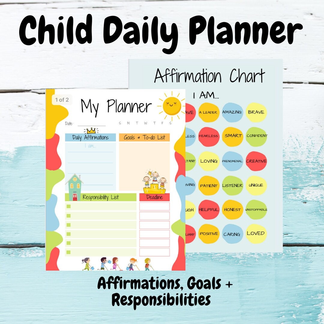 Child Daily Planner + Affirmations 2 Full Pages Instant Download - Etsy