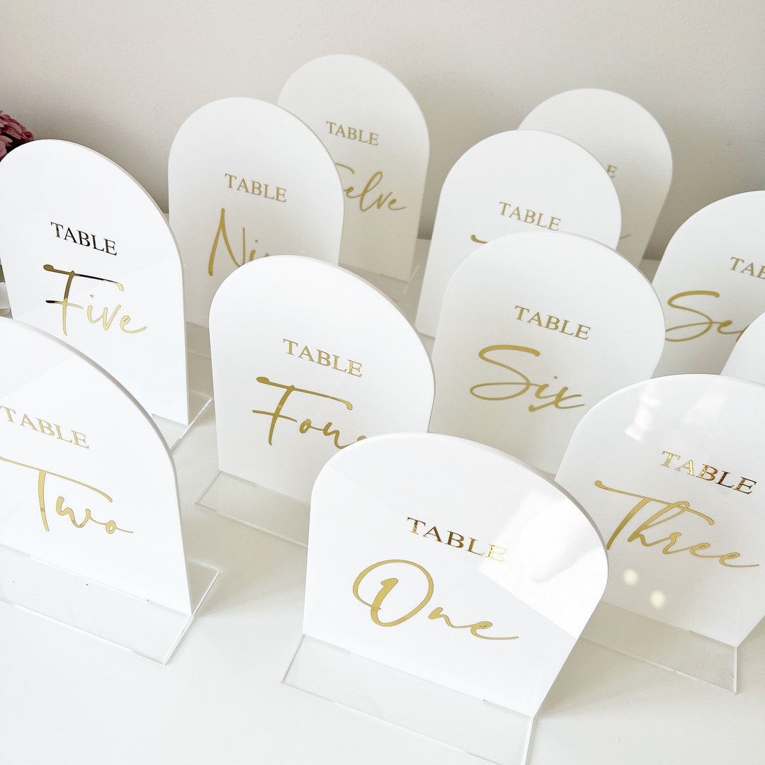 Arched Perspex Table Numbers White Acrylic Silver, Gold, Rose Gold ...