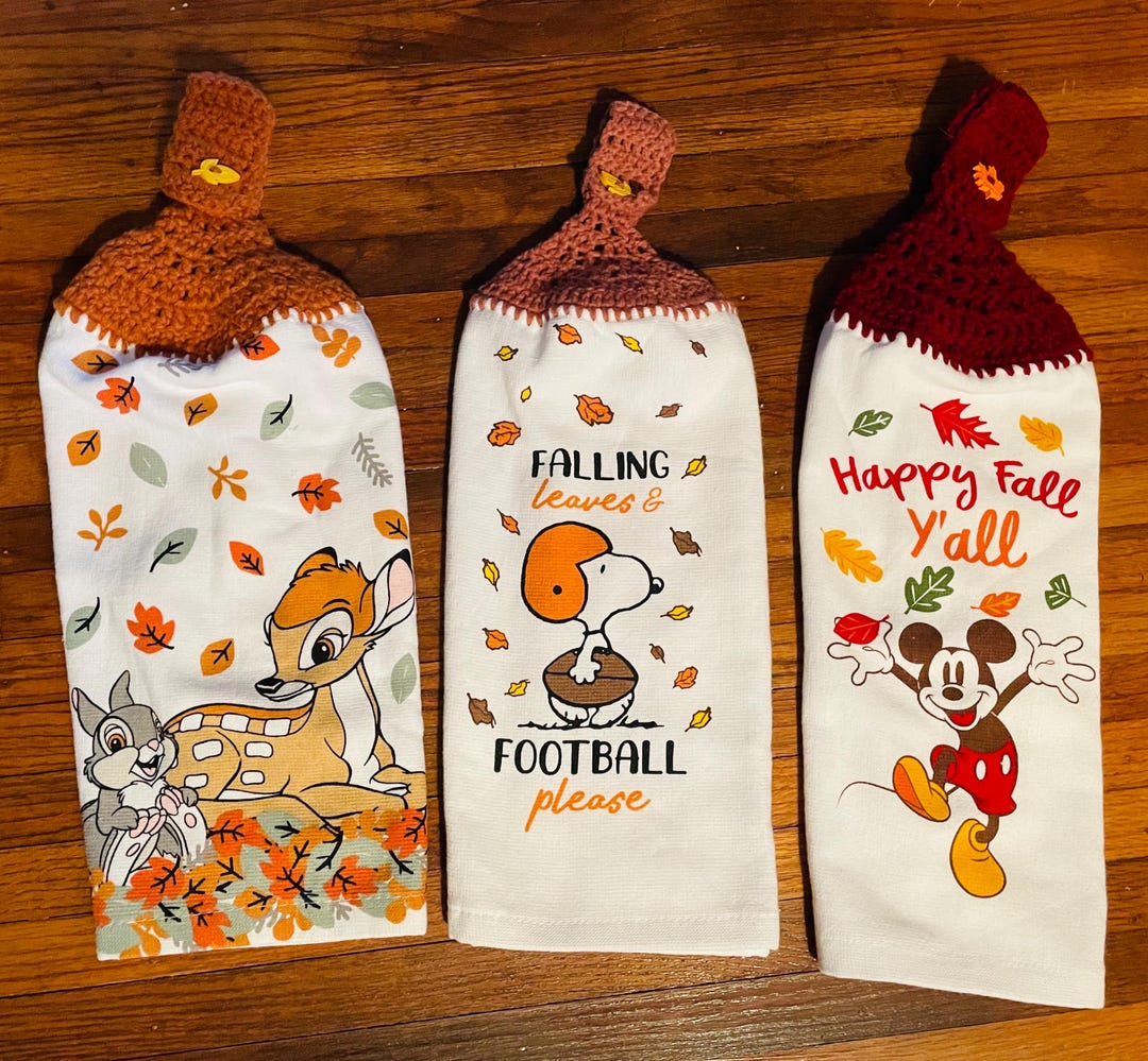 SNOOPY, BAMBI & MICKEY Fall Themed Hanging Towels. - Etsy