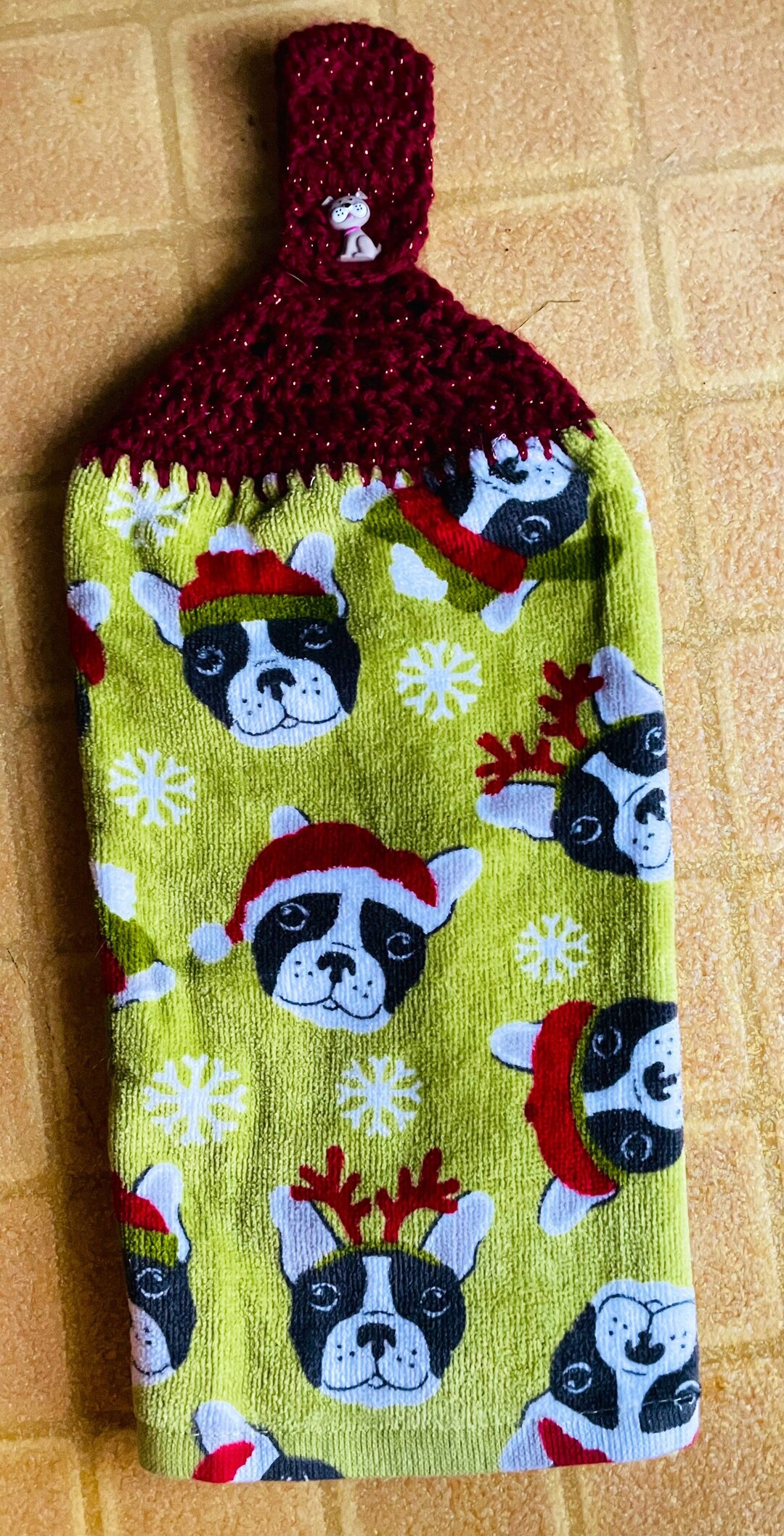 Boston Bulldog/terrier Double Thick Crocheted Hanging Towel - Etsy