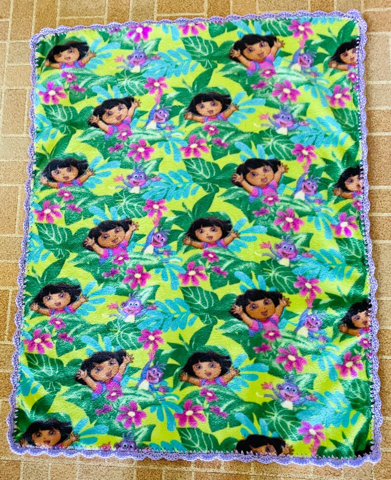 Dora the Explorer Fleece Baby Blanket With Scalloped Crocheted Edging ...