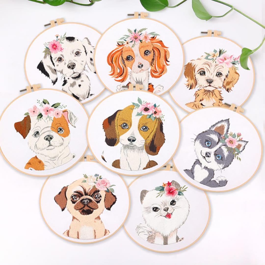 Dog Embroidery Kit for Beginners Modern|hand Cute Dog Cross Stitch|easy ...