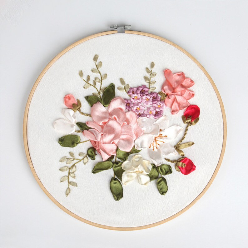 Flower Ribbon Embroidery Kit Floral Easy DIY Beginner Ribbon - Etsy