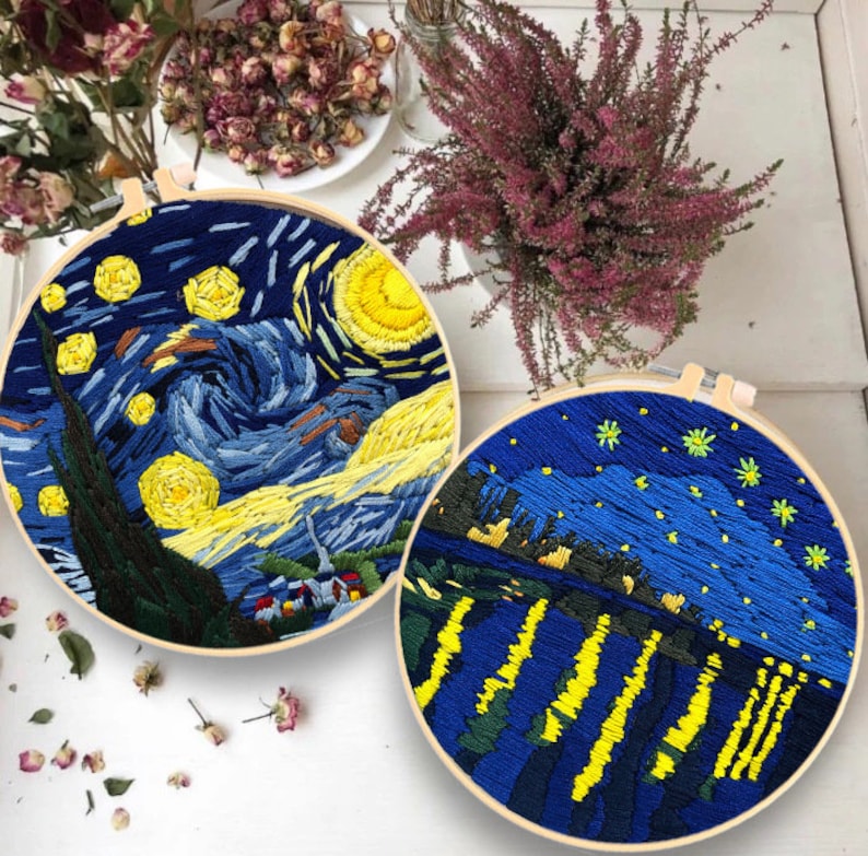 Van Gogh Starry Night Embroidery Kit for Beginners Modern, Cross Stitch ...