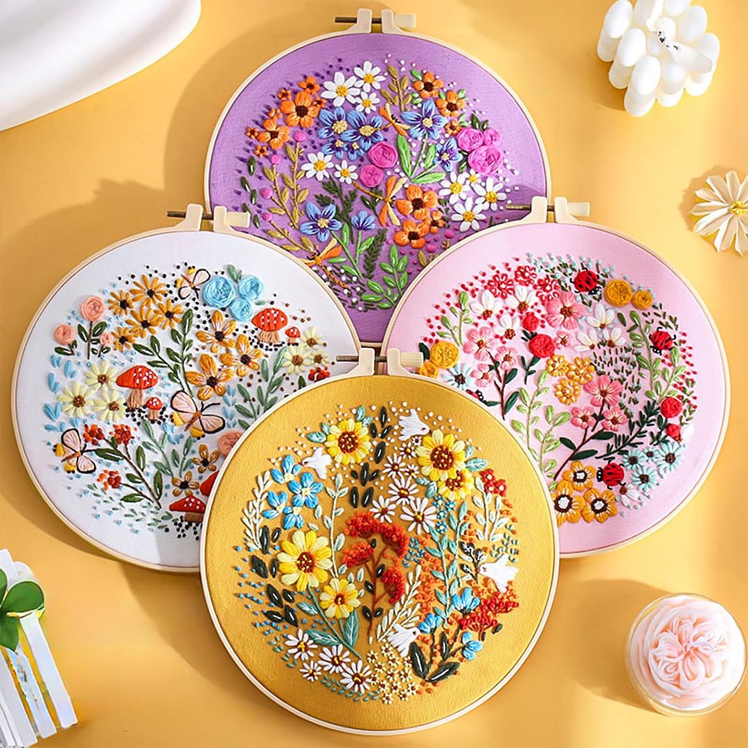 Colorful Flowers Embroidery Kit for Beginners Modern, Easy Floral ...
