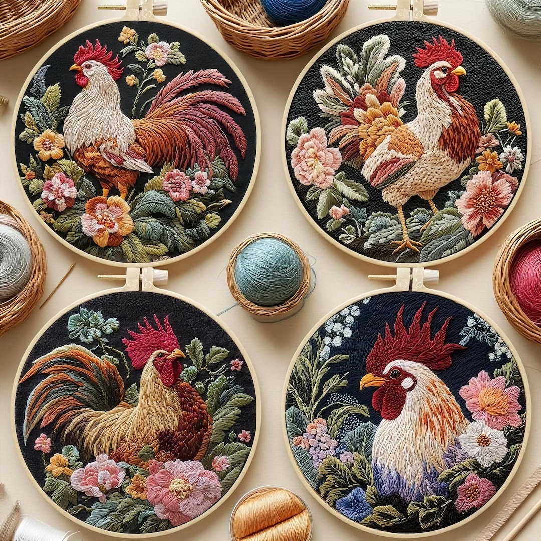 Rooster Embroidery Kit for Beginners Modern, Intricate Floral/floral ...