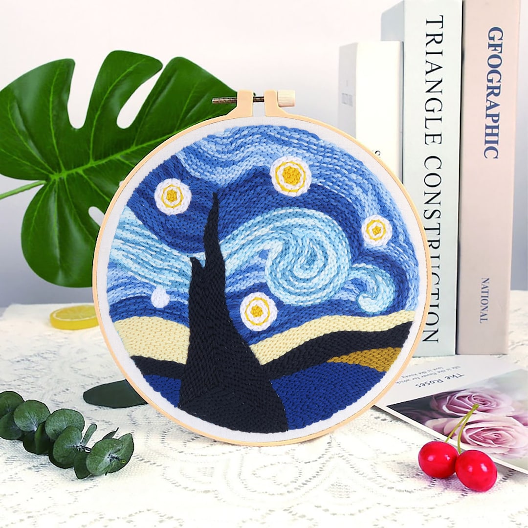 Van Gogh Starry Night Punch Needle Kit Beginner, DIY Punch Needles ...