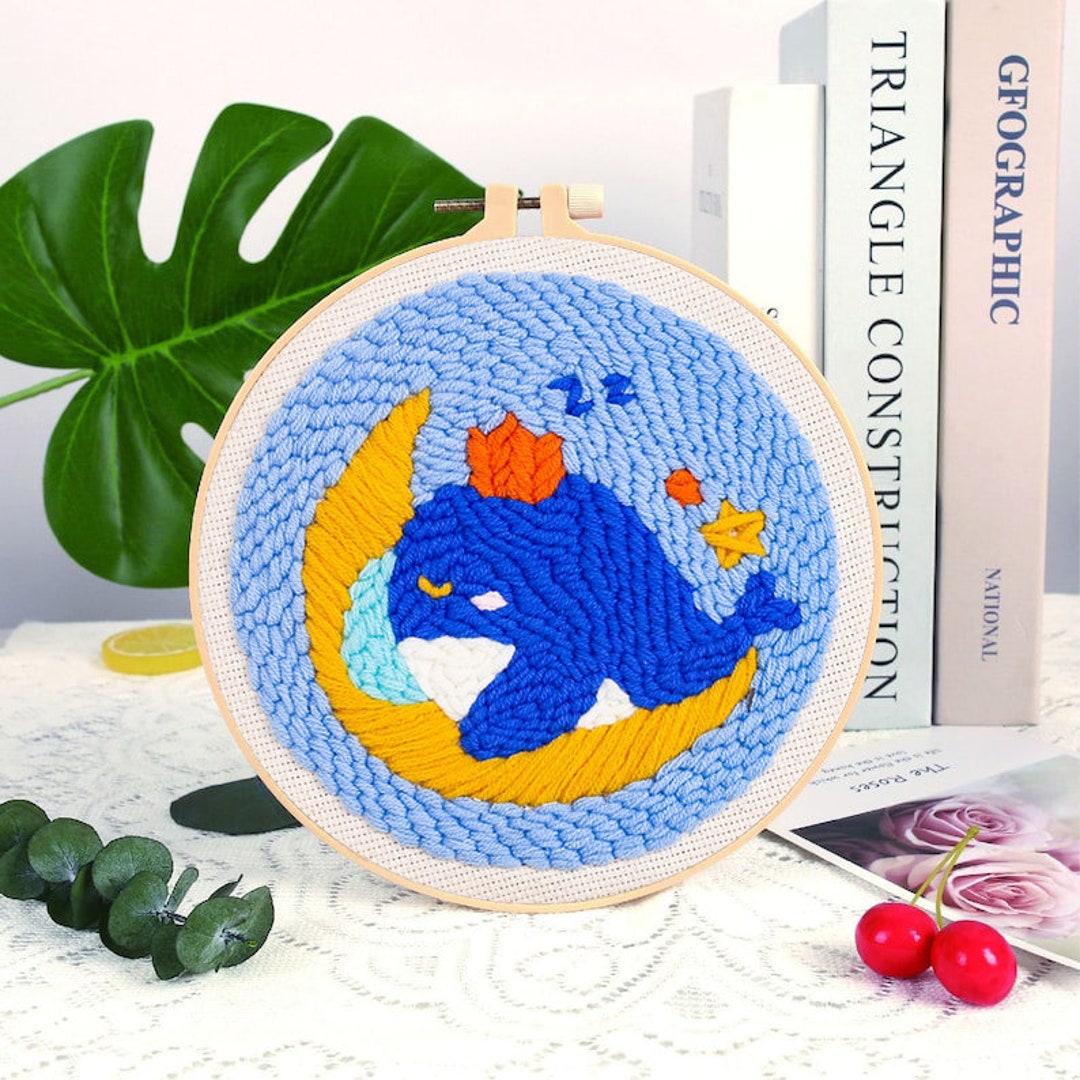 Cartoon Whales Punch Needle Kit Beginner, Primitive Punch Needle Kit ...