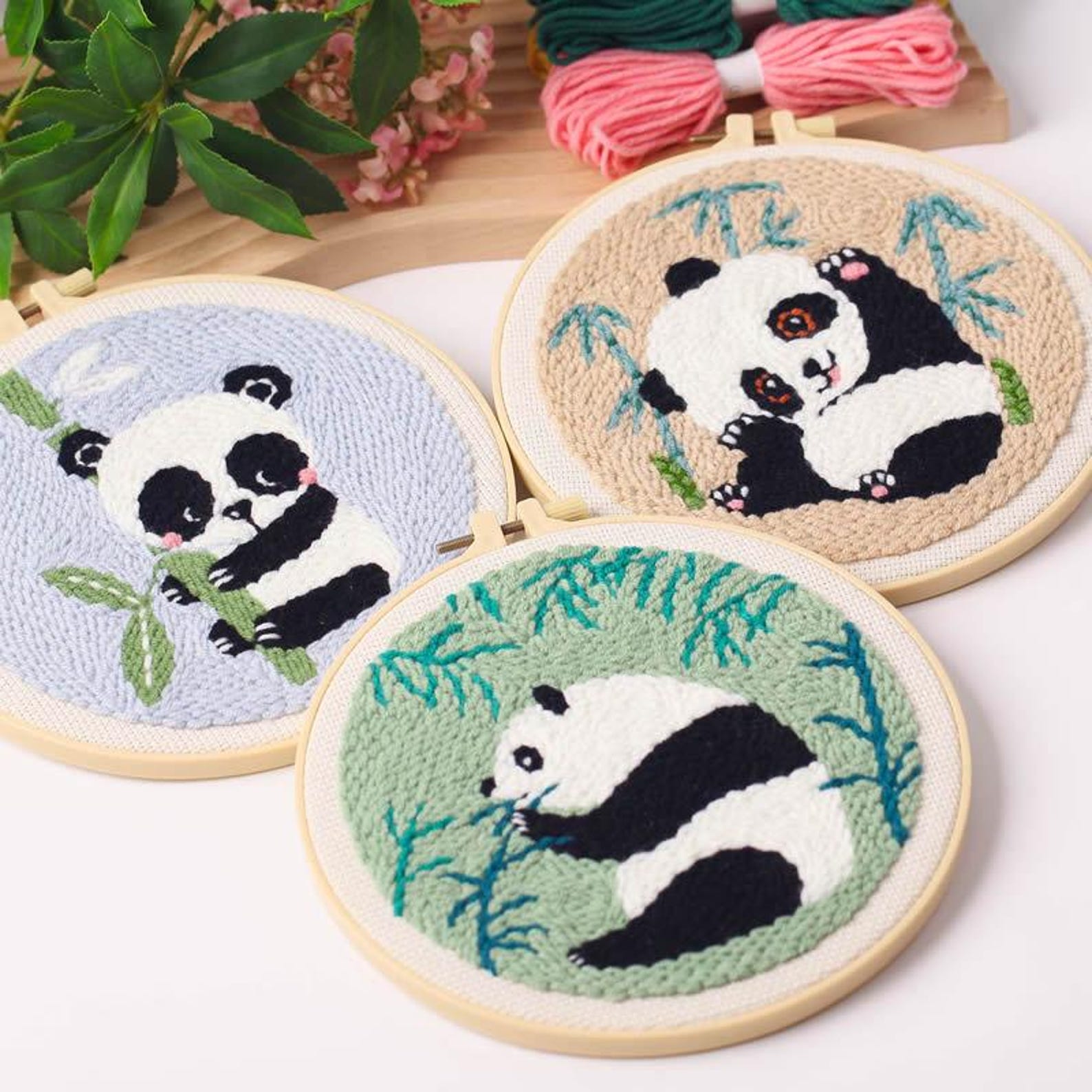 Cute Pandas Punch Needle Kit Beginner, DIY Material Package Set, DIY ...