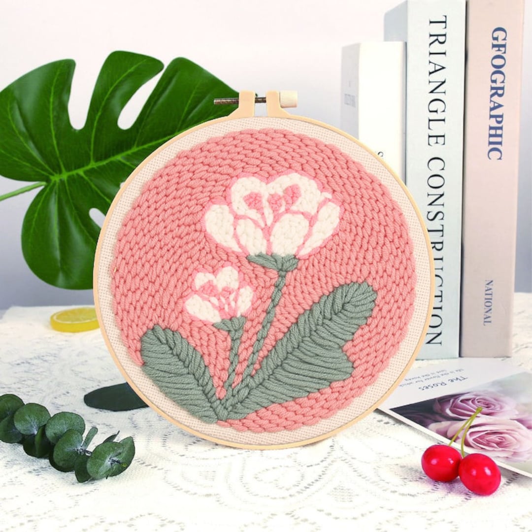 Pink Flower Punch Needle Kit Beginner, DIY Material Package Set, DIY ...