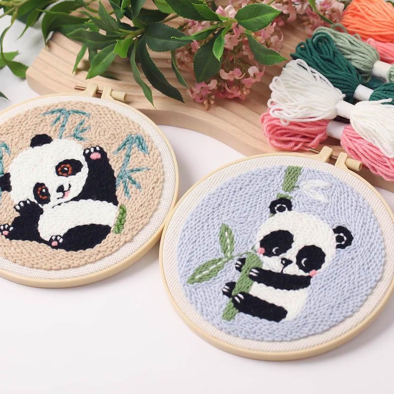 Cute Pandas Punch Needle Kit Beginner, DIY Material Package Set, DIY ...