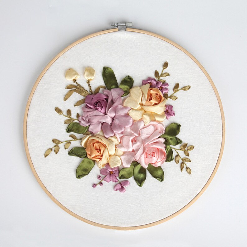 Flower Ribbon Embroidery Kit Floral Easy DIY Beginner Ribbon - Etsy